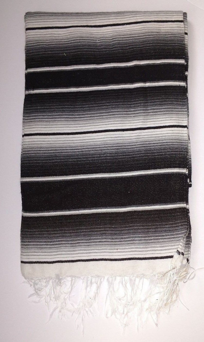 Mexican Serape / Saltillo Blanket Black & White Stripes With | Etsy
