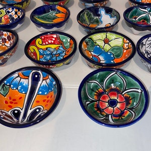 Set of 2 Salsa Bowls Small 4 Diameter / Depth 1.5 Talavera Mexican Folk ...