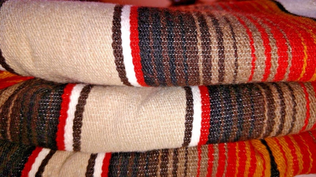 Mexican Blanket Saltillo, Serape From Mexico Tan,brown & Orange Stripes ...