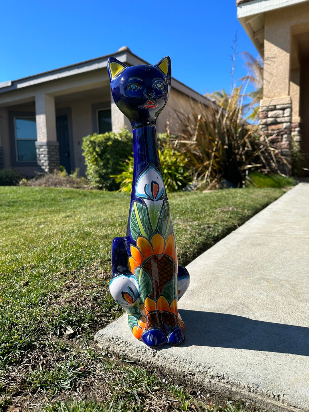 Talavera Tall Cat Statue Handmade Ceramic Mexican Pottery for Home ...