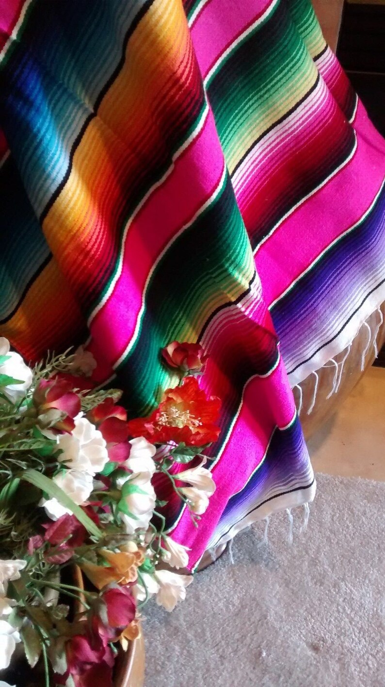 Rainbow Pink Mexican Serape Blanket multi Color Vibrant - Etsy