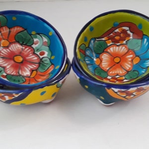 Set of 2 Salsa Bowls Small 4 Diameter / Depth 1.5 Talavera Mexican Folk ...