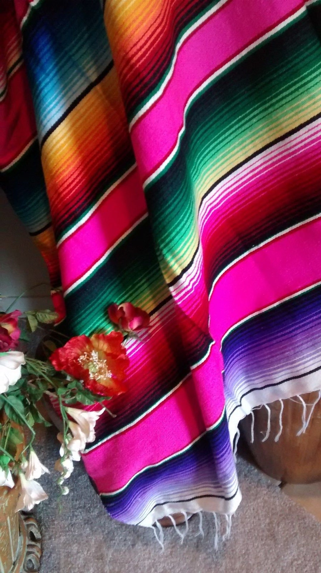 Rainbow Pink Mexican Serape Blanket Vibrant Multi-color Falsa - Etsy