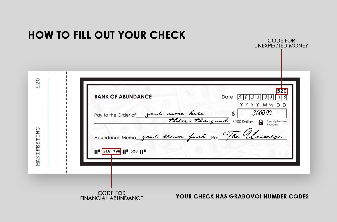 Printable Manifestation Checks Law of Attraction Blank Check to ...