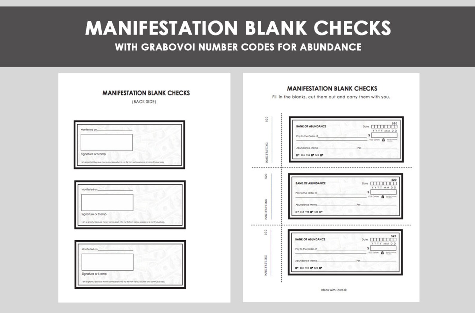 Printable Manifestation Checks Law of Attraction Blank Check to ...