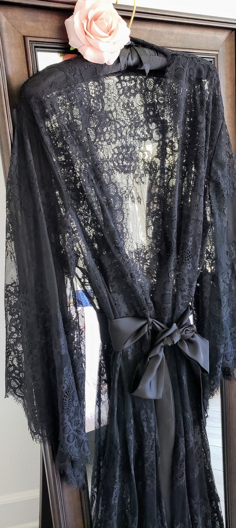 Black lace robe Floor length robe See through lingerie | Etsy