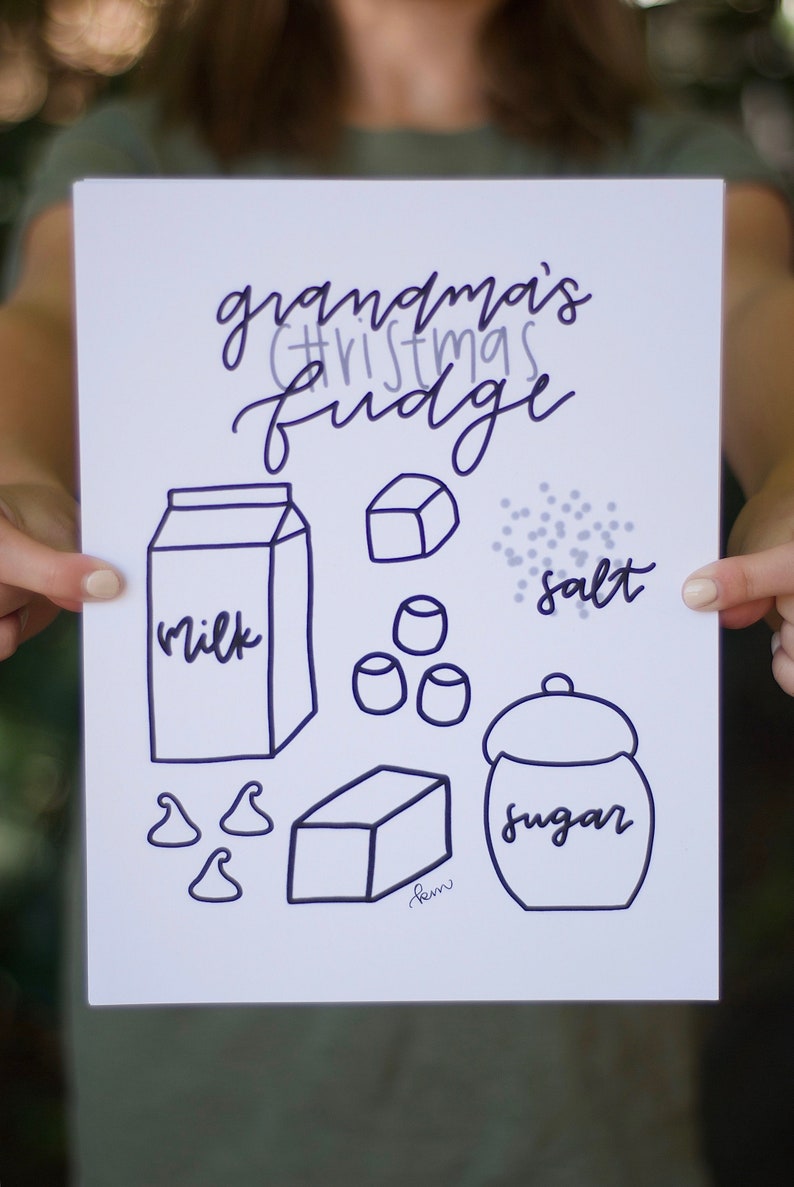 Grandma's Christmas Fudge Recipe Illustration Print Artwork - Etsy