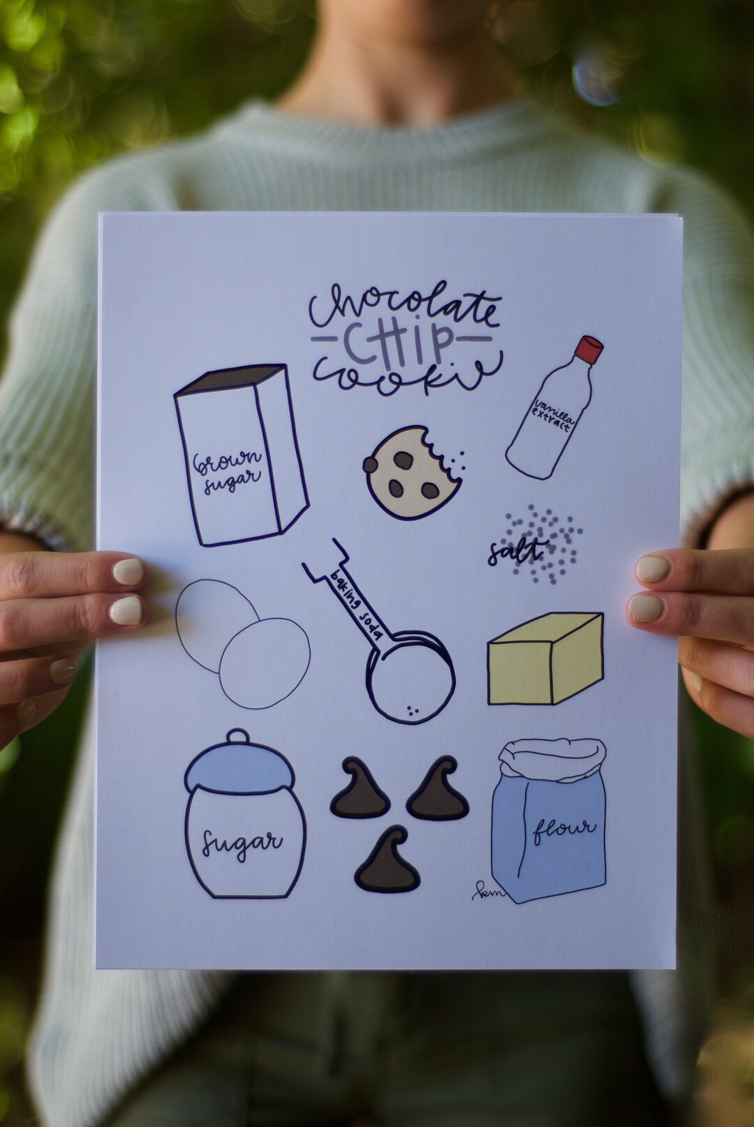 Chocolate Chip Cookie Recipe Illustration Print Artwork - Etsy