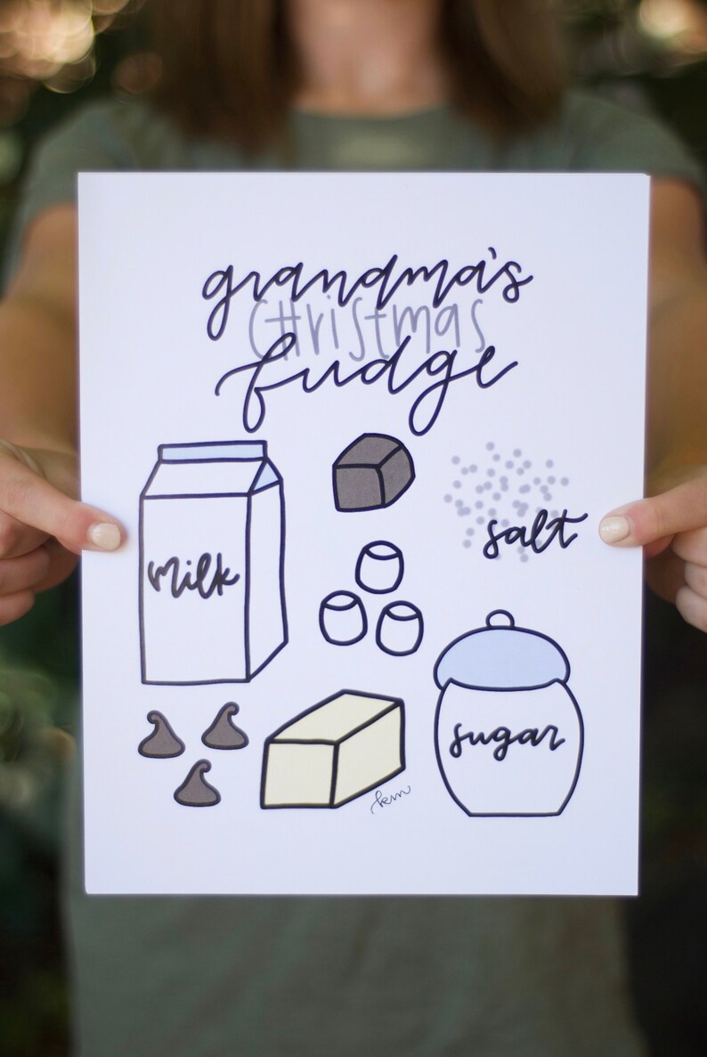 Grandma's Christmas Fudge Recipe Illustration Print Artwork - Etsy