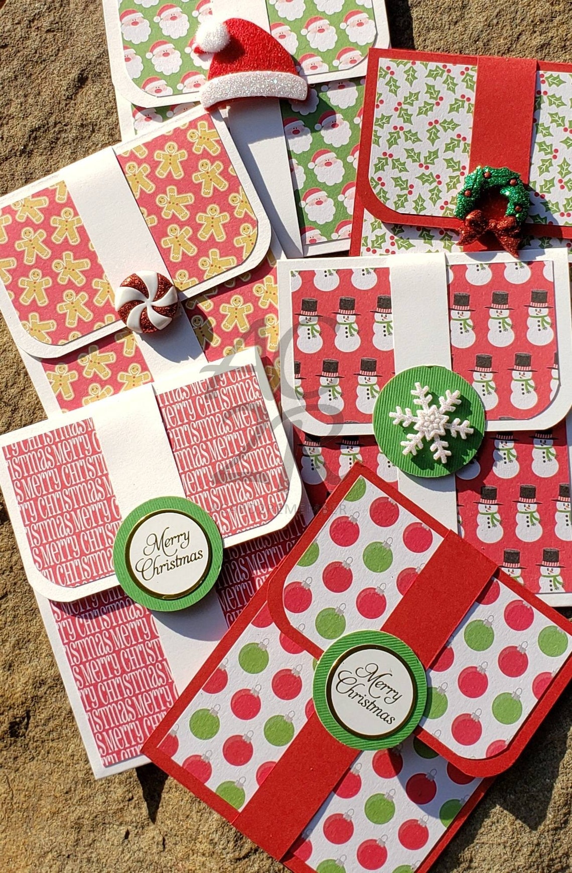 Set of 6 Handmade Christmas Gift Card Holders;snowflake; Santa Hat ...