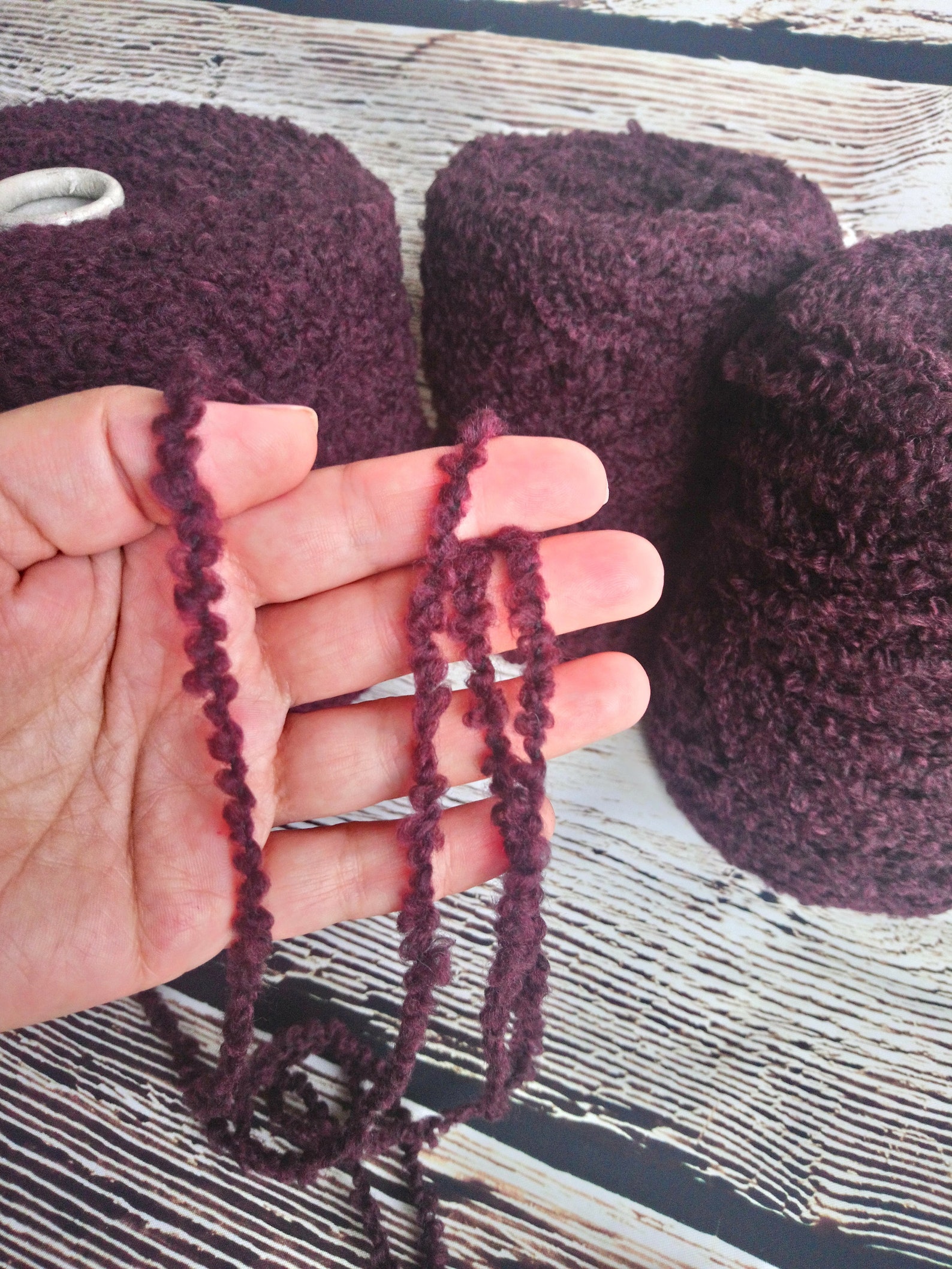 Maroon Burgundy Wool Boucle Yarn on Cone, Fancy Boucle Italy Yarn, Loop ...