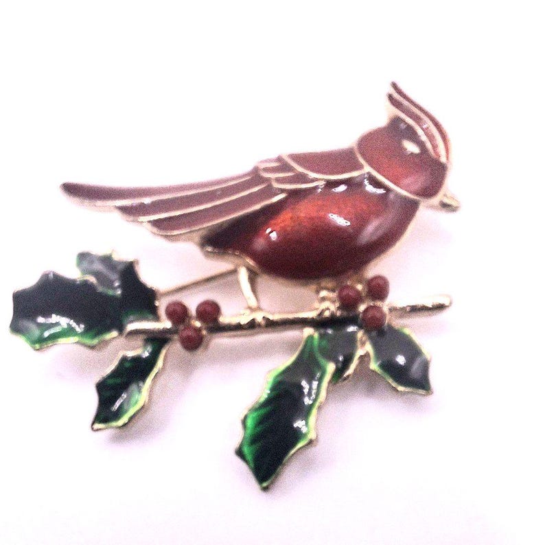 Vintage Bundle of Red Cardinal and Holly Branch Christmas Brooch Pins ...