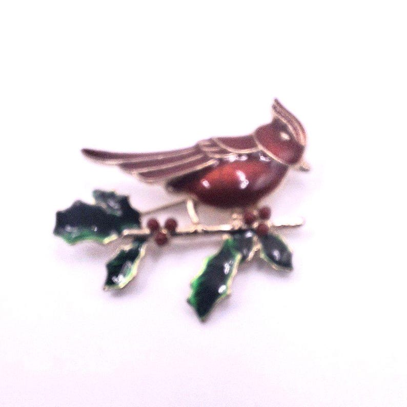 Vintage Bundle of Red Cardinal and Holly Branch Christmas Brooch Pins ...