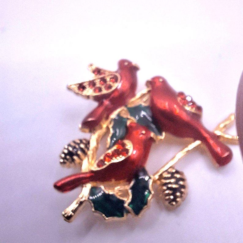 Vintage Bundle of Red Cardinal and Holly Branch Christmas Brooch Pins ...