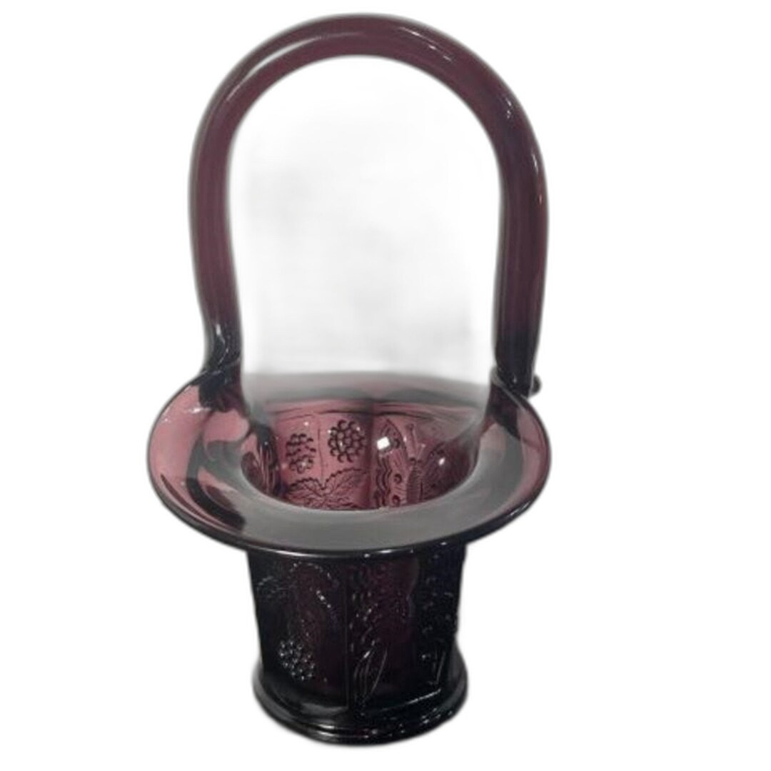 Vintage Fenton Purple Glass Basket With Butterfly and Berries Pattern ...