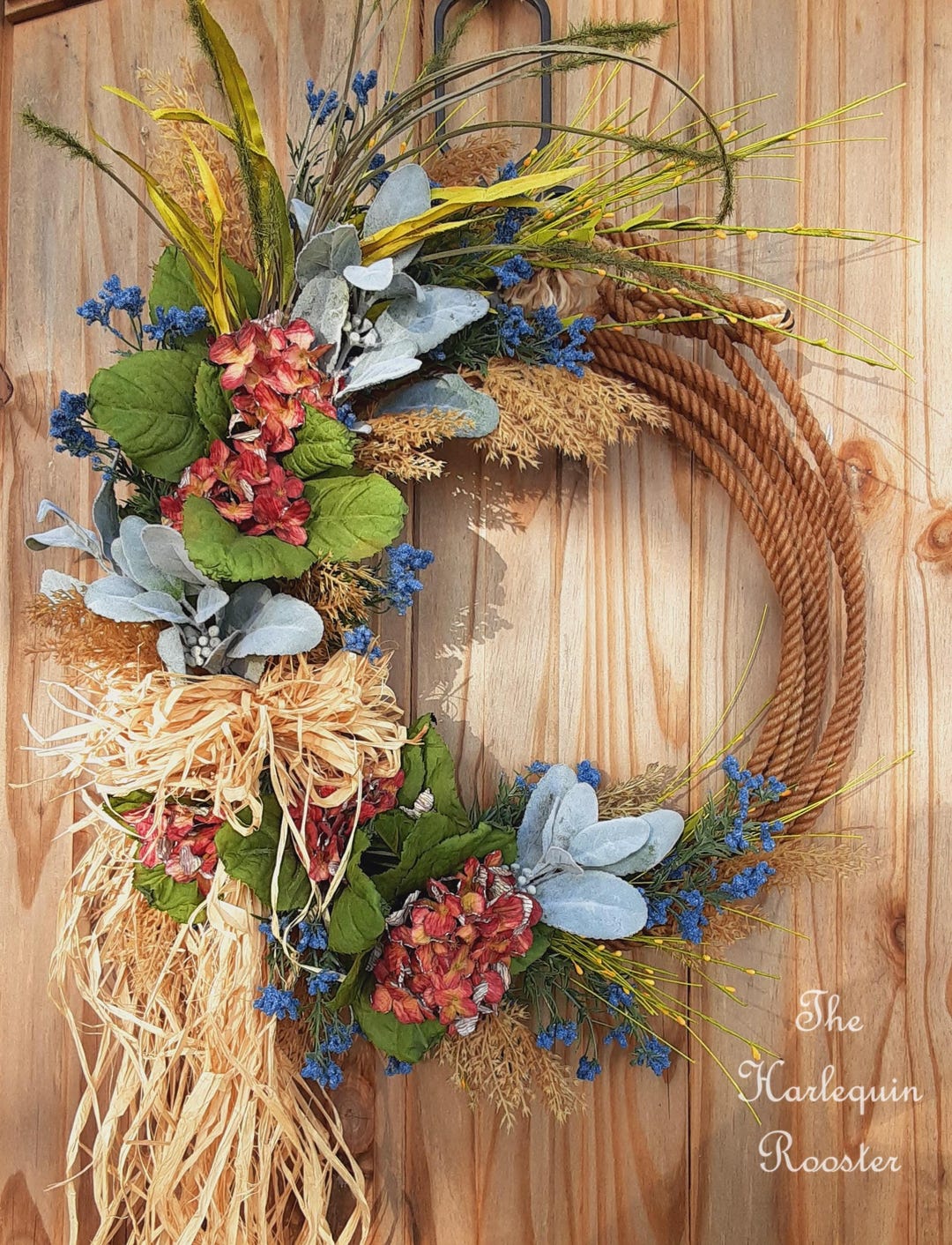 Western Lasso Wreath: Rustic Lariat Rope, Dried Florals Door Decor - Etsy