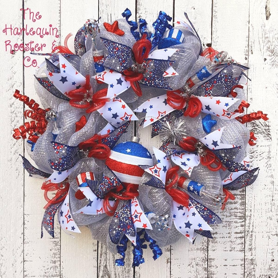 Fireworks Sparkle Wreath – Patriotic Mesh 4th of July Door Decor - Etsy
