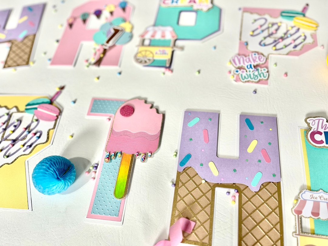 Ice Cream Cone Banner, Ice Cream Birthday Garland, Sweet Birthday, Ice ...