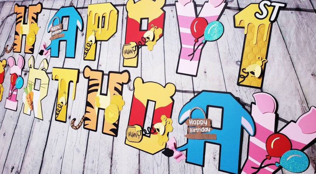 Bear 3D Letters, Pooh Birthday Banner, Pooh Cupcake Topper, Pooh ...