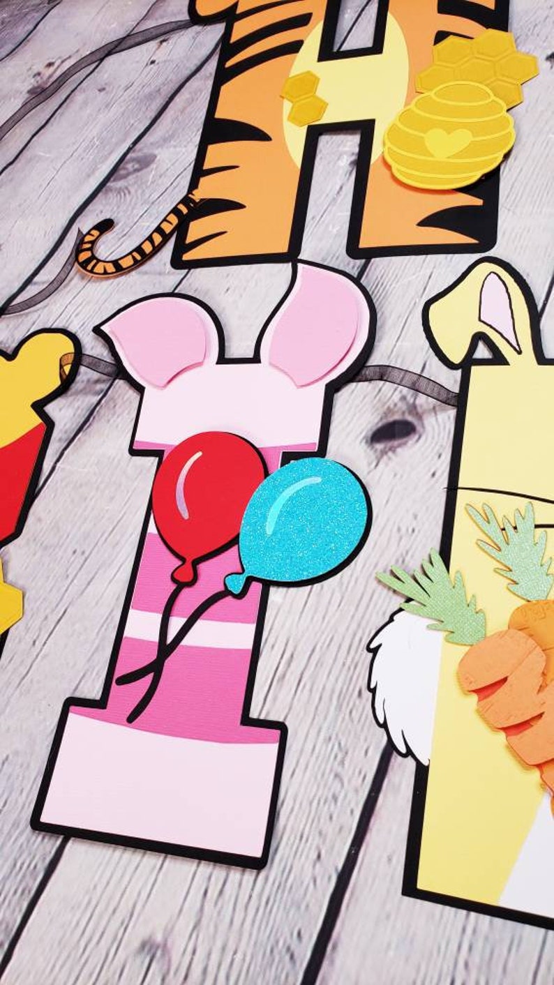 Bear 3D Letters Pooh Birthday Banner Pooh Cupcake Topper - Etsy