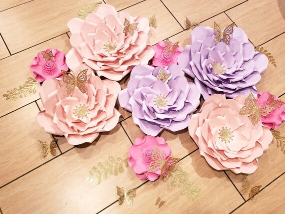 9 Pc Butterflies Paper Flowers Set Nursery Decor Floral - Etsy