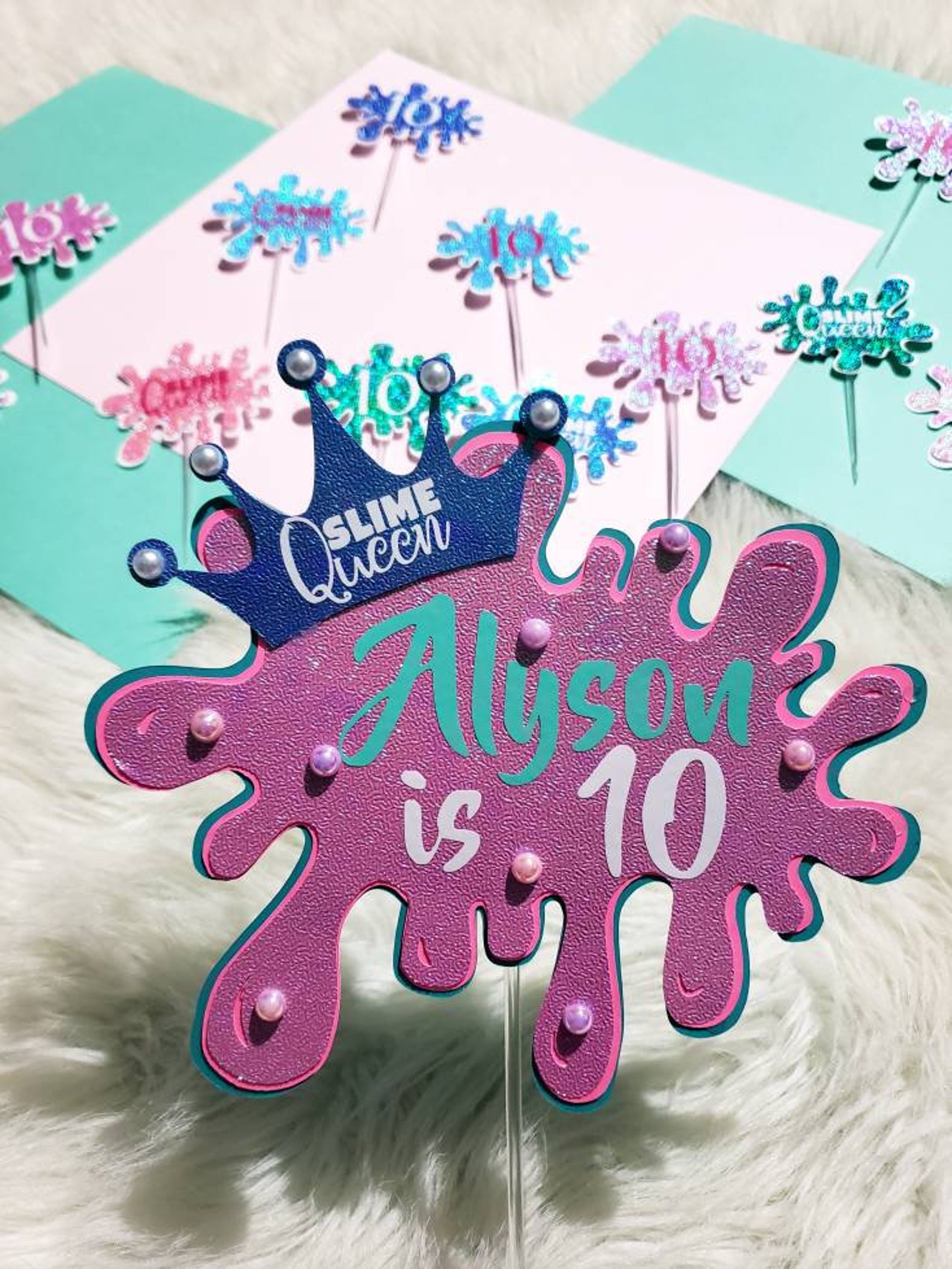 Slime Cake Topper Slime Party Slime Party Decorations - Etsy
