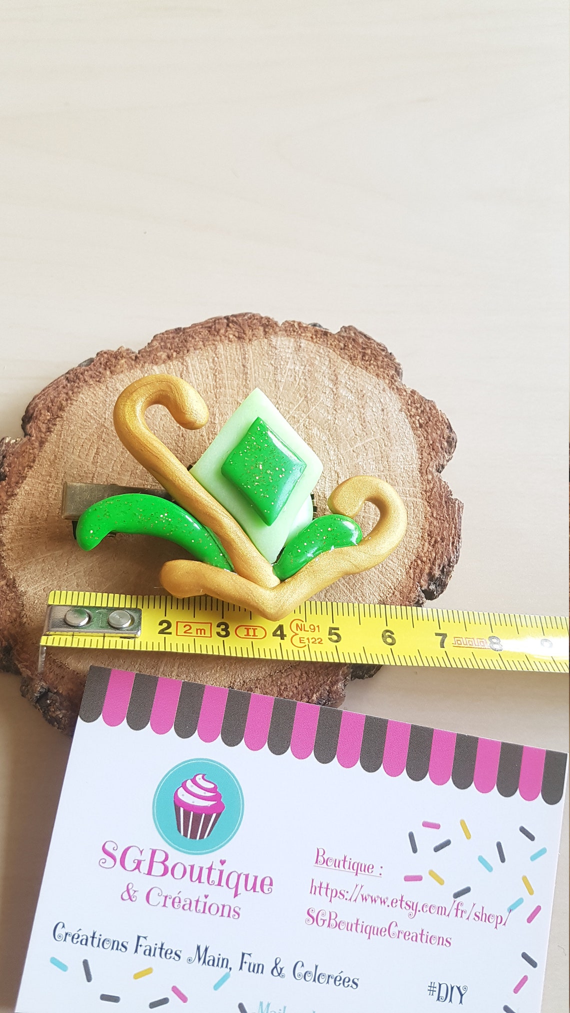 Hair Clip Lyna Green & Gold Glitter Magic Fimo Polymer | Etsy