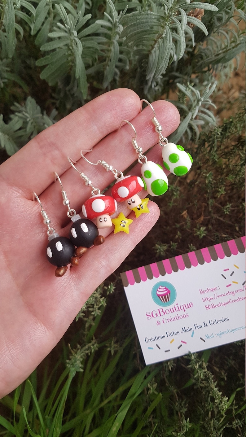 Earrings Stud Inspiration Video Game, Necklace, Gift Geek, Fimo, Yellow ...