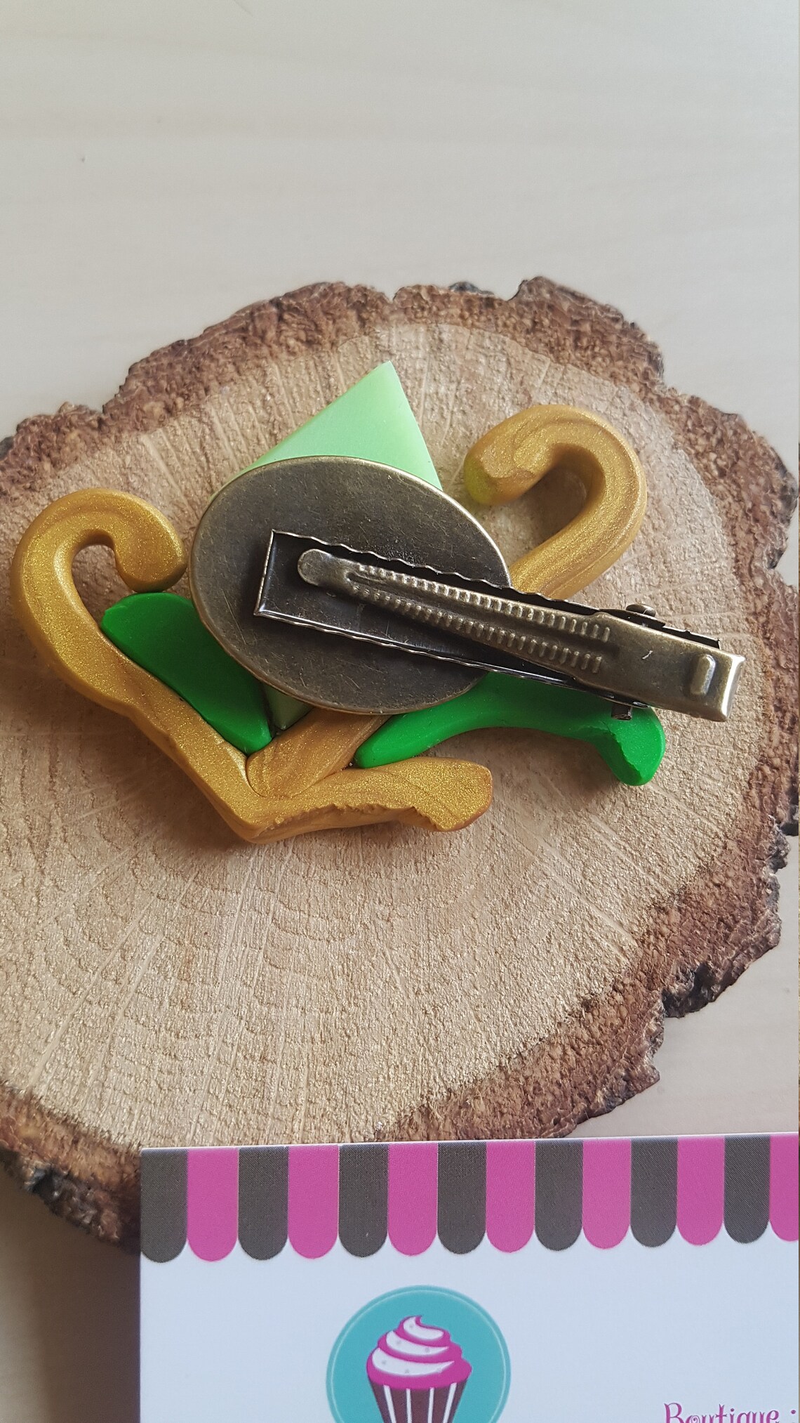 Hair Clip Lyna Green & Gold Glitter Magic Fimo Polymer | Etsy