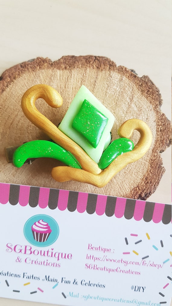 Hair Clip Lyna Green & Gold Glitter Magic Fimo Polymer | Etsy