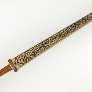 Mini Wooden Viking Sword With Norse Motif, Wooden Sheath and Leather ...