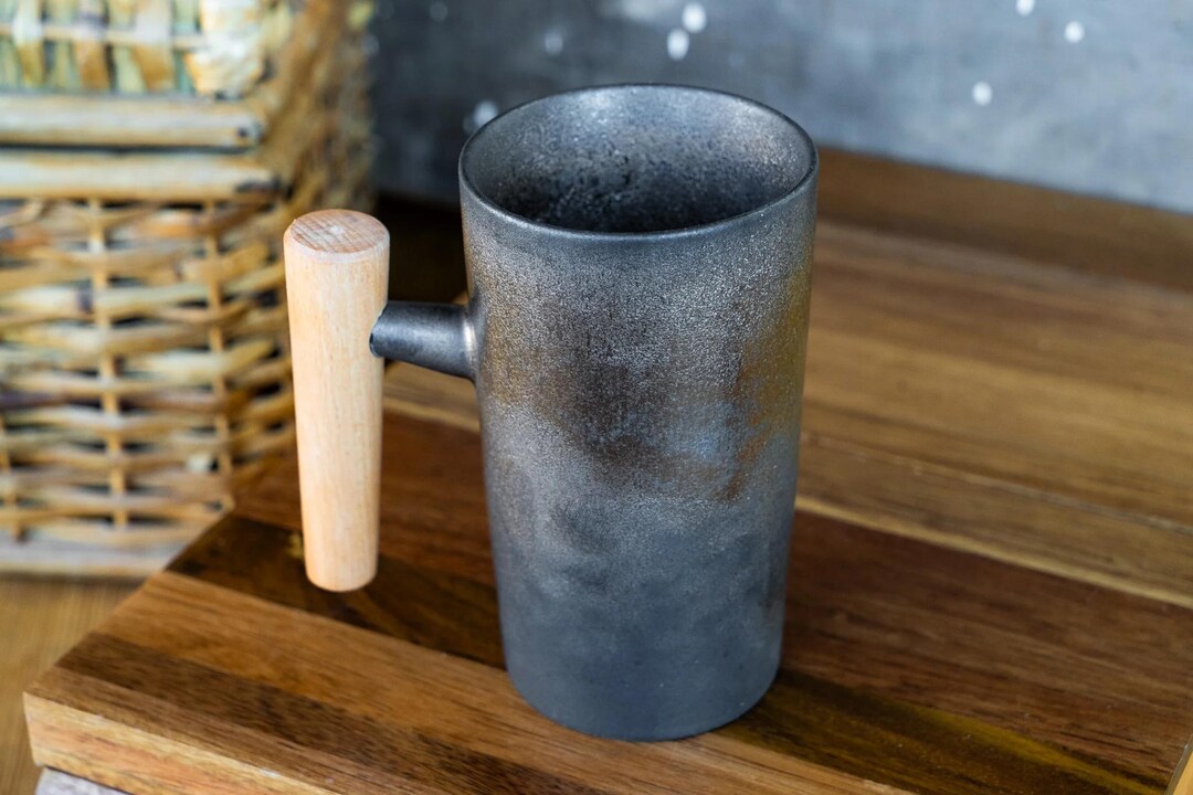 Industrial-chic Mug With Wooden Handle - Etsy