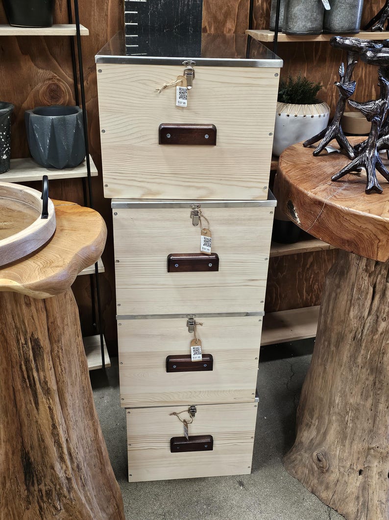 Heavy Duty Wood Storage Bankers Box With Latching Stainless Steel Lid ...