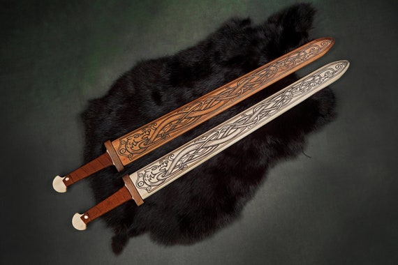 Mini Wooden Viking Sword With Norse Motif Wooden Sheath and - Etsy