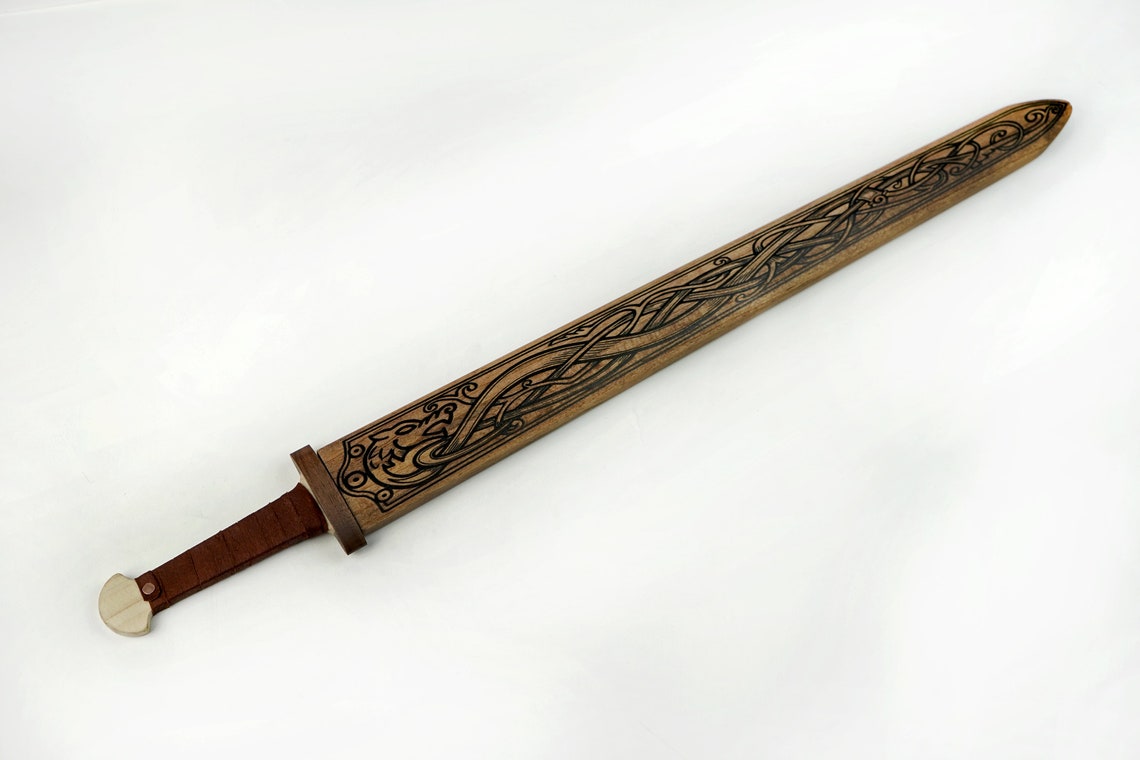 Mini Wooden Viking Sword With Norse Motif Wooden Sheath and - Etsy