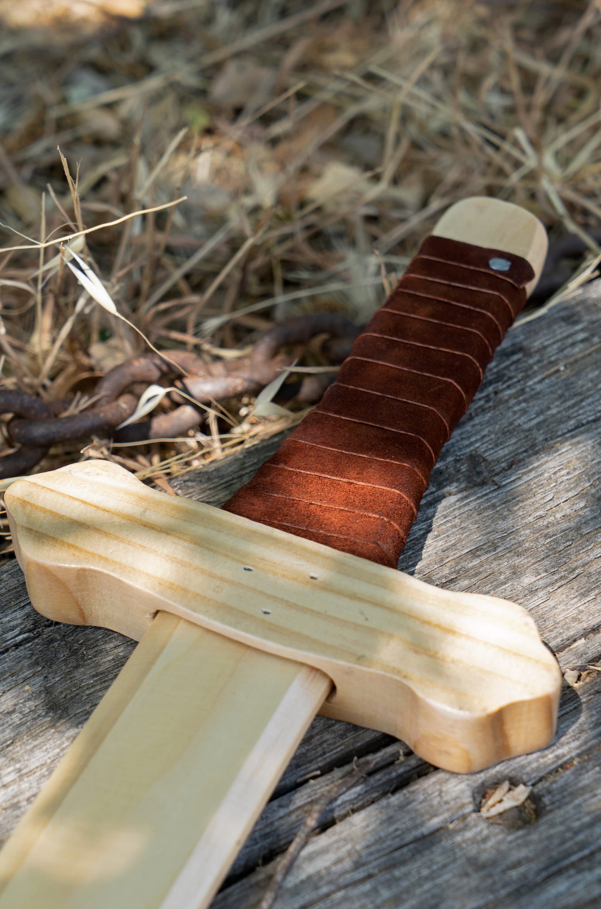 Sturdy Wooden Sword With Leather Wrapped Handle | Etsy UK