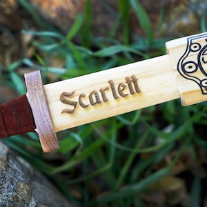 Mini Wooden Viking Sword With Norse Motif, Wooden Sheath and Leather ...