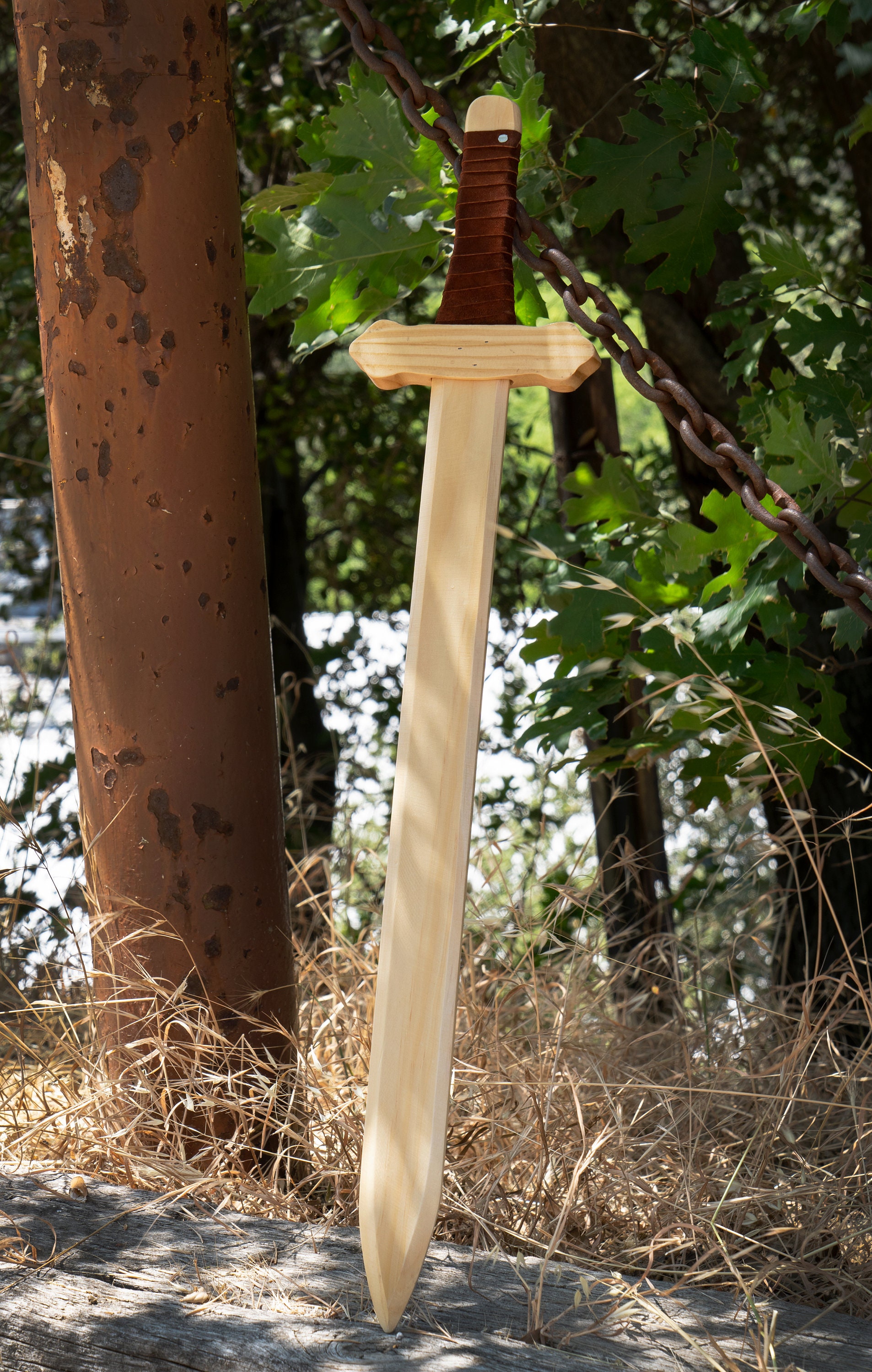 Sturdy Wooden Sword With Leather Wrapped Handle - Etsy UK