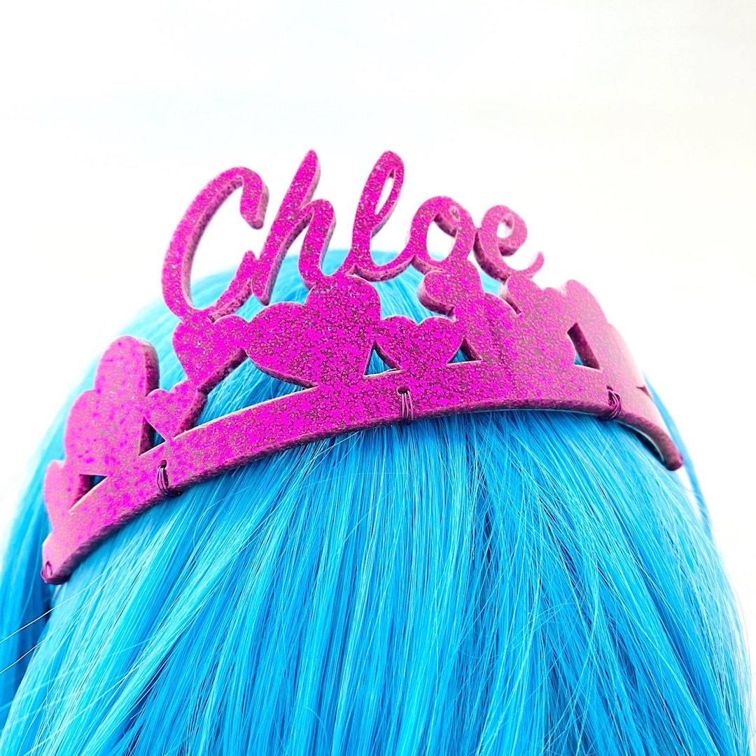 Personalized Name Tiara With Hearts, Custom Color - Etsy
