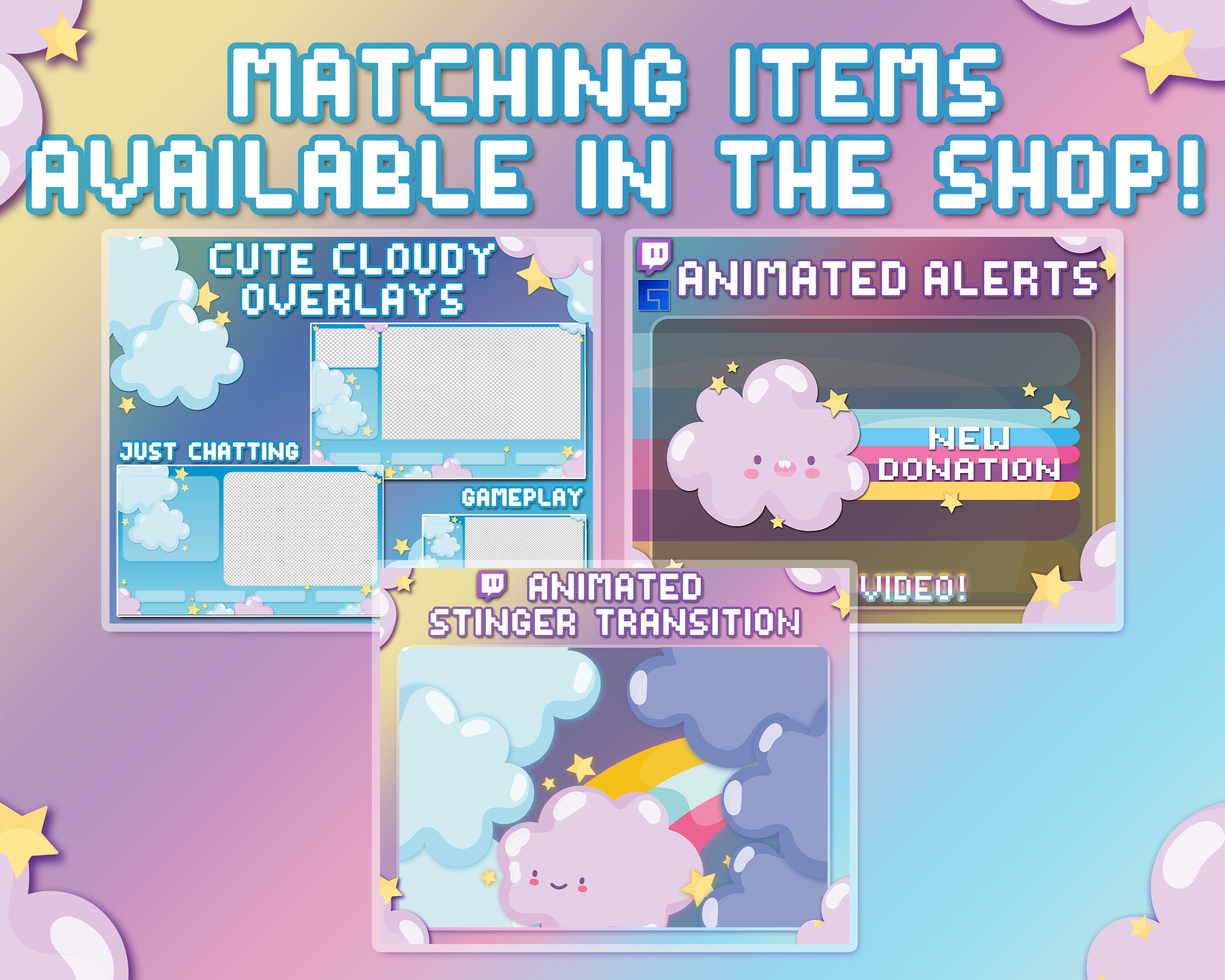 Cute Cloudy Overlays Twitch Streamer Overlays & Scenes | Etsy