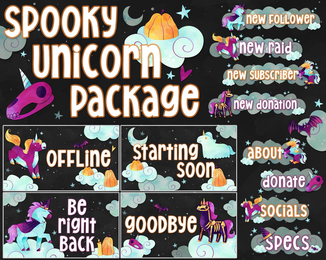 Spooky Unicorn Twitch PACKAGE Streamer Scenes Panels & - Etsy