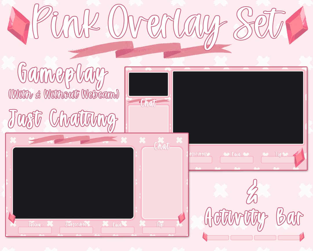 Cute Pink Overlay Set Twitch Streamer Overlays & Scenes White Gamer ...