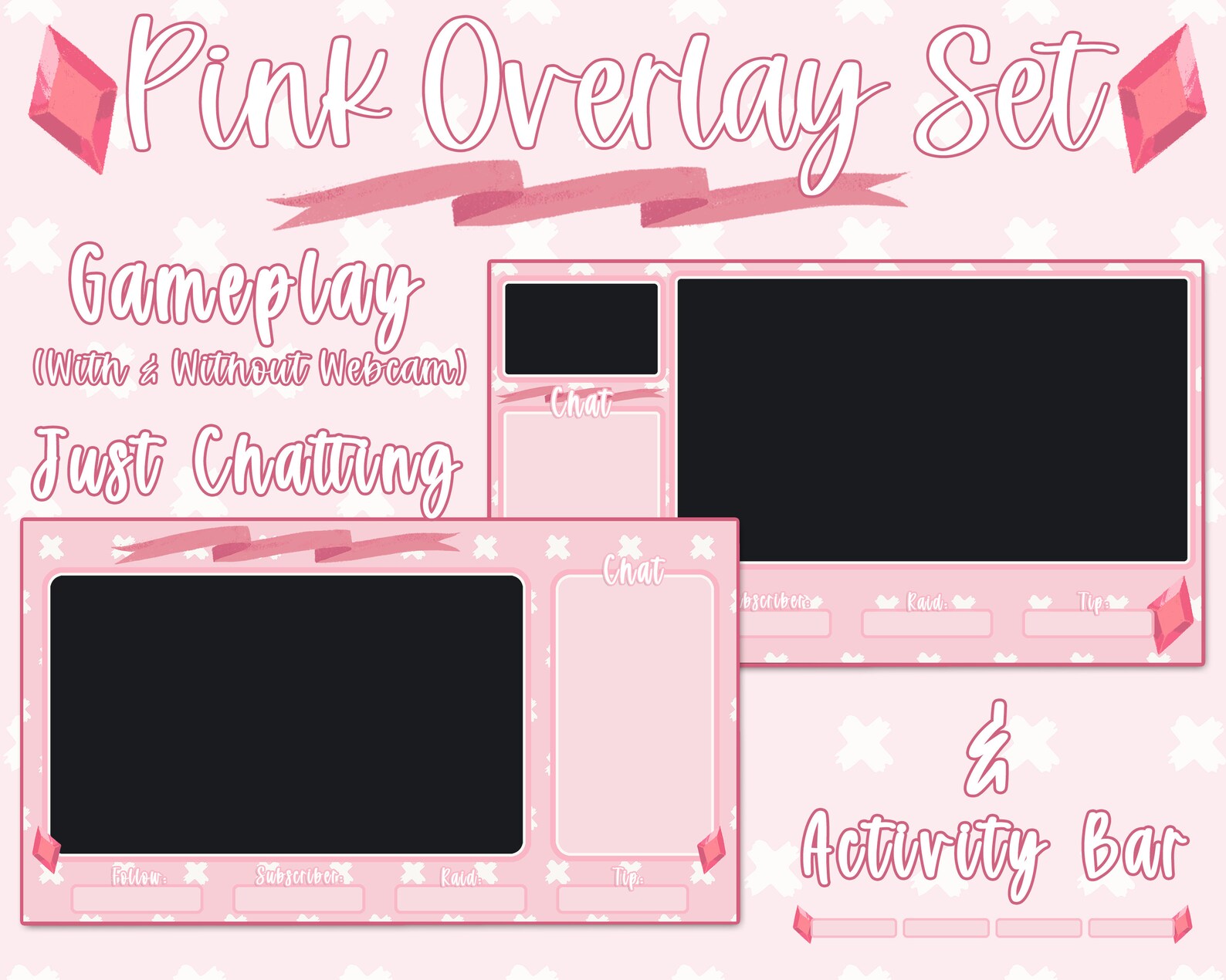 Cute Pink Overlay Set Twitch Streamer Overlays & Scenes White Gamer ...