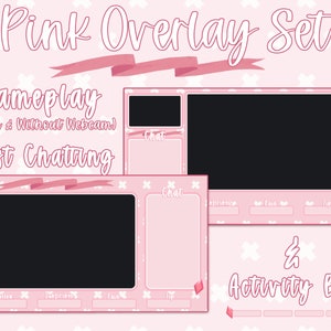 Cute Pink Overlay Set Twitch Streamer Overlays & Scenes White Gamer ...