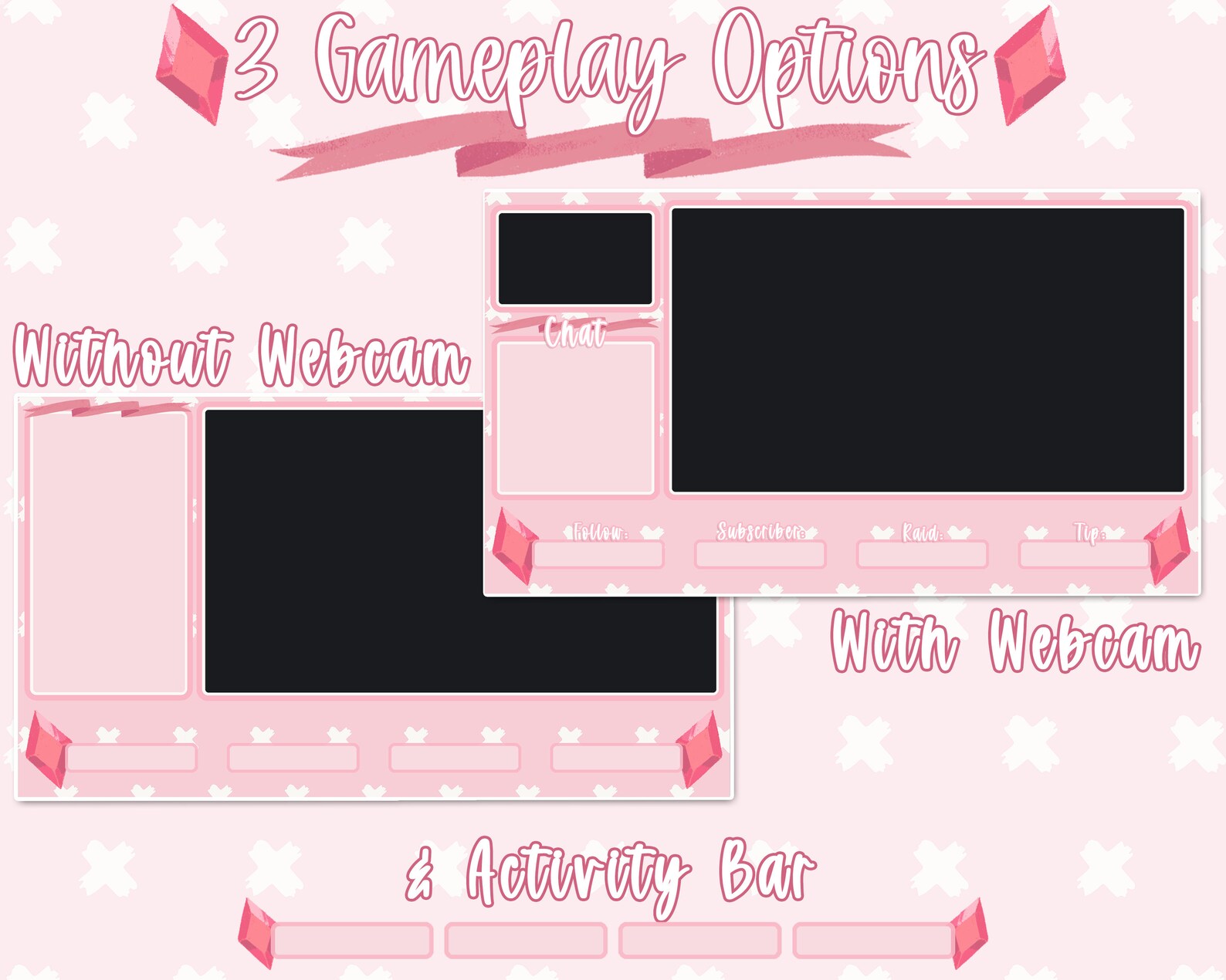 Cute Pink Overlay Set Twitch Streamer Overlays & Scenes White Gamer ...