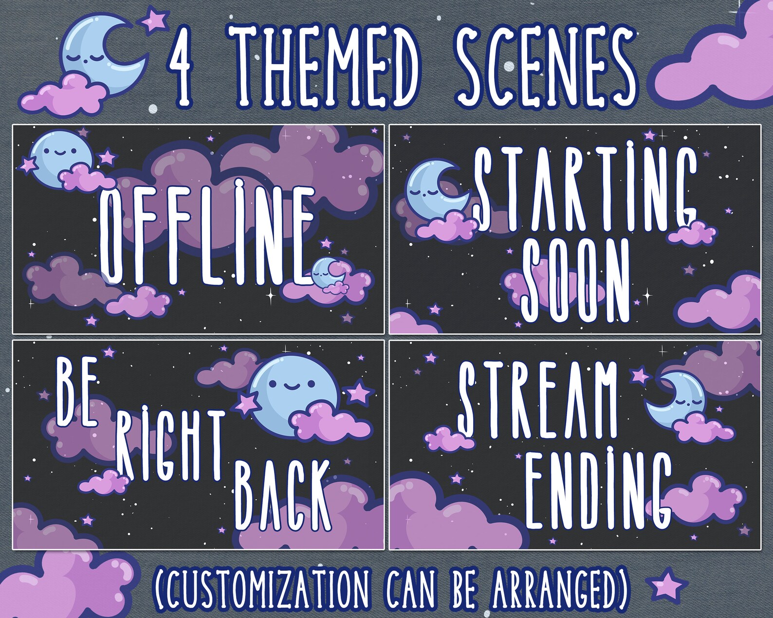 Cloudy Night Twitch PACKAGE Streamer Scenes Panels Clouds | Etsy