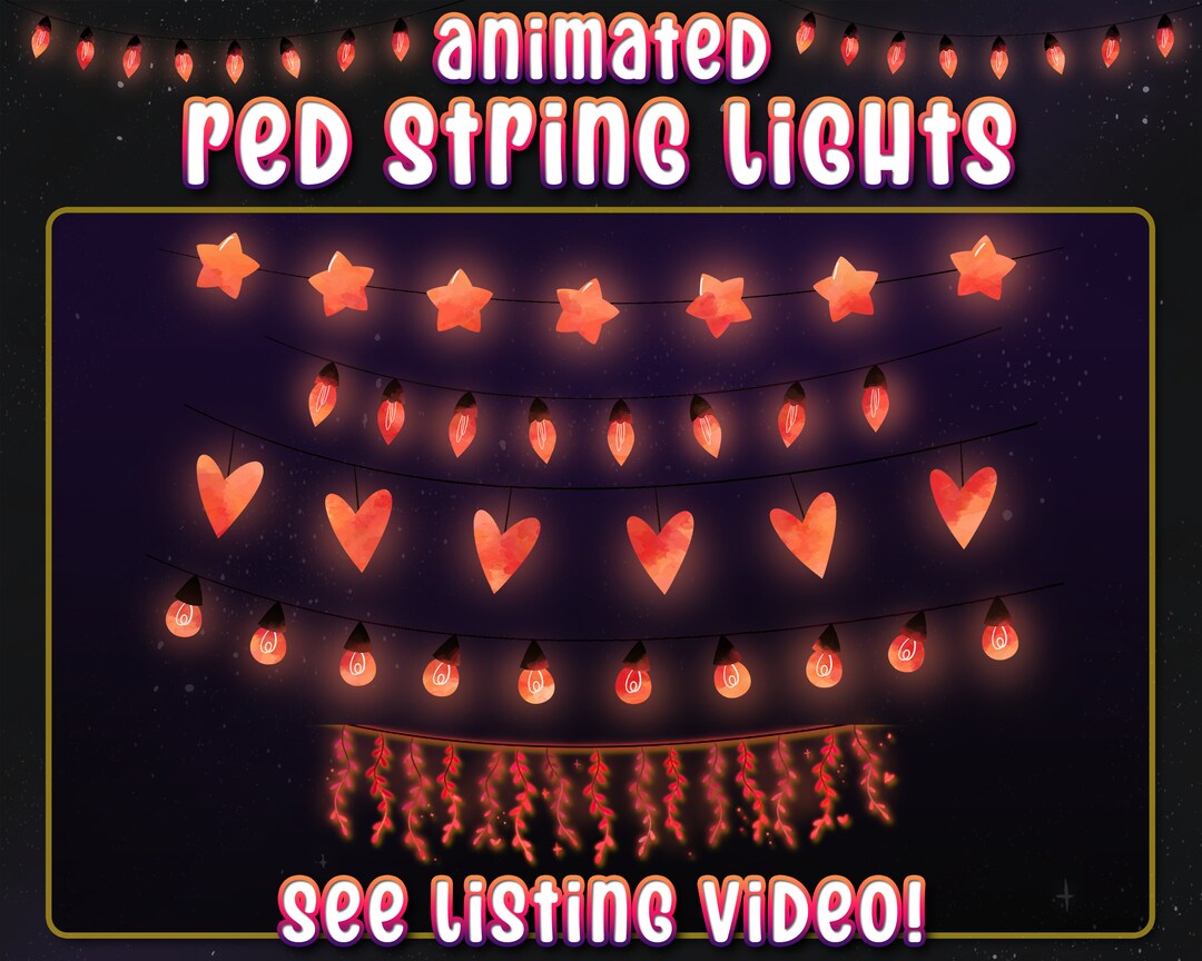 Red Animated String Lights Twitch Streamer Overlays Animated Valentines ...