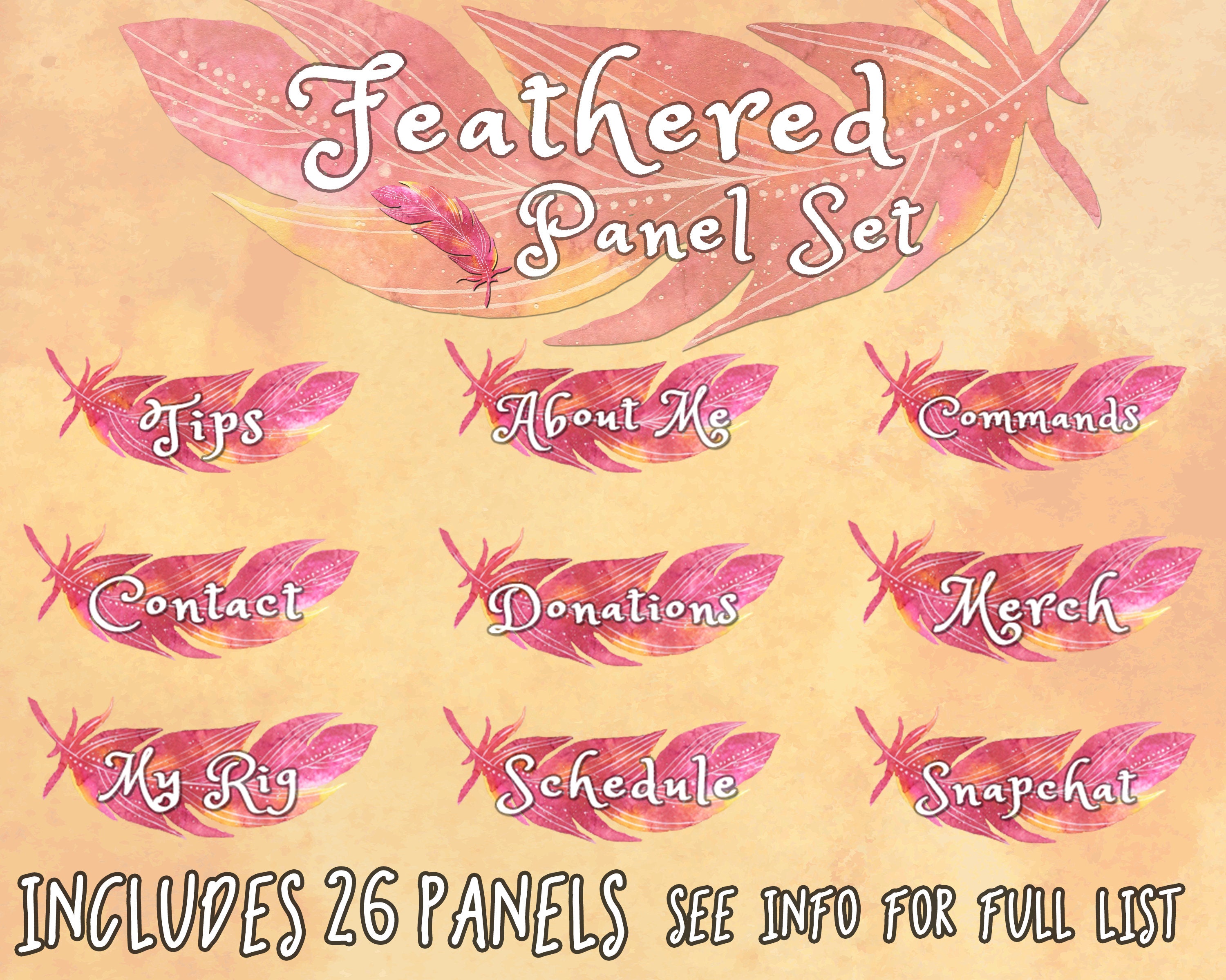Feathered PANEL SET 52 Twitch Streamer Panels Pink Feather | Etsy