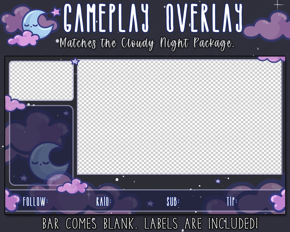 ANIMATED Cloudy Night Overlays Twitch Streamer Overlays & | Etsy