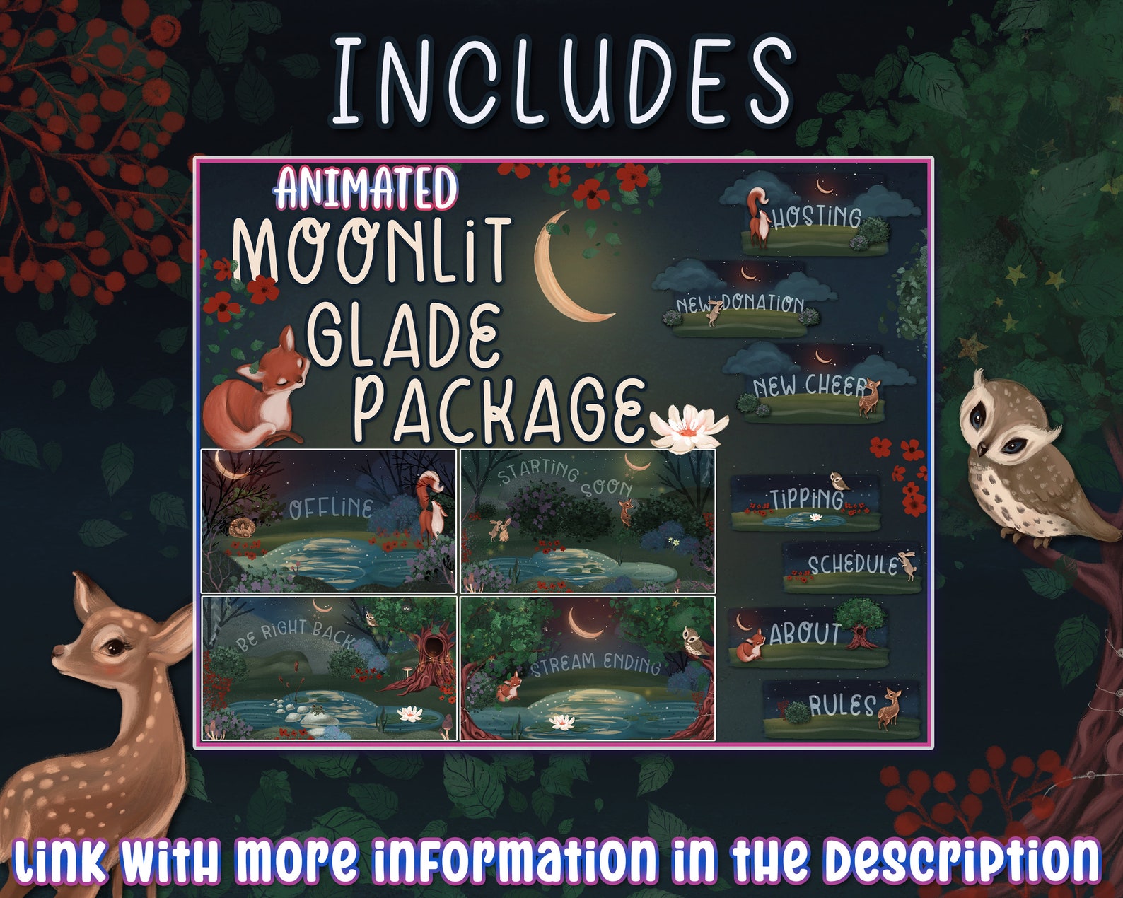 ENTIRE ANIMATED Moonlit Glade Theme Set Streamer Twitch - Etsy